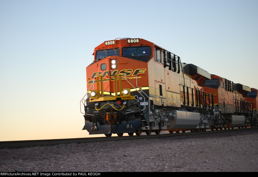 BNSF 6808 with BNSF 6894 behind her Light Up their BNSF Swoosh Logo and Reflective Paint as my ...